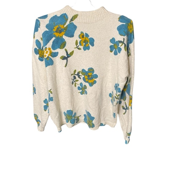 LOFT | Sweaters | Loft Cream Sweater With Blue And Yellow Floral Design ...